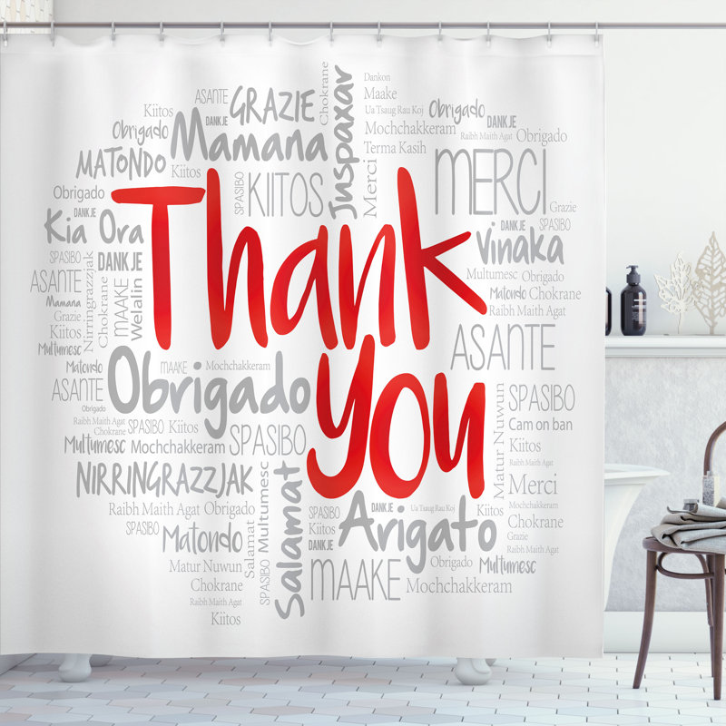 East Urban Home Thank You Shower Curtain Appreciation Merci Danke Grey Vermillion | Wayfair